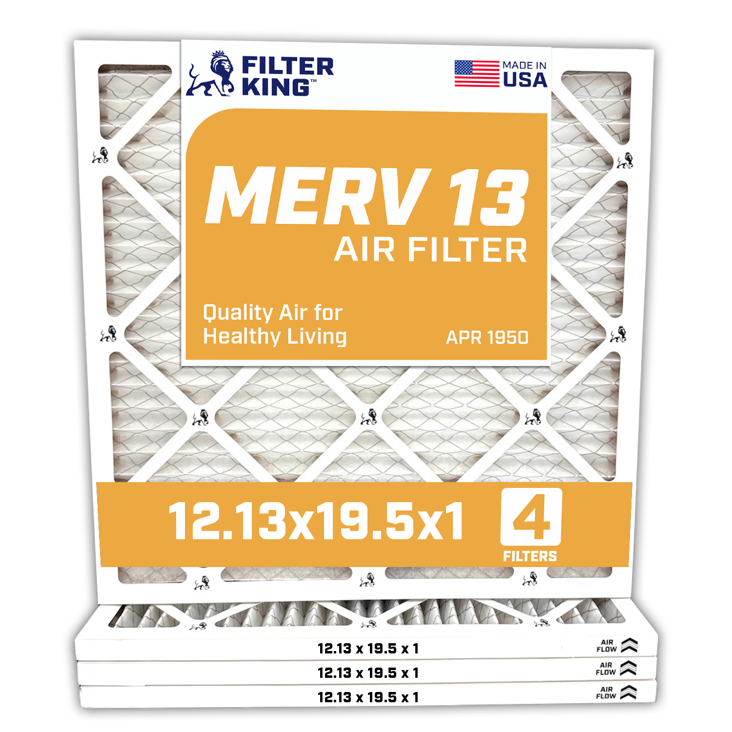 Filter King 12.13x19.5x1 Air Filter 4-PACK MERV 13 Actual Size 12.13 x ...